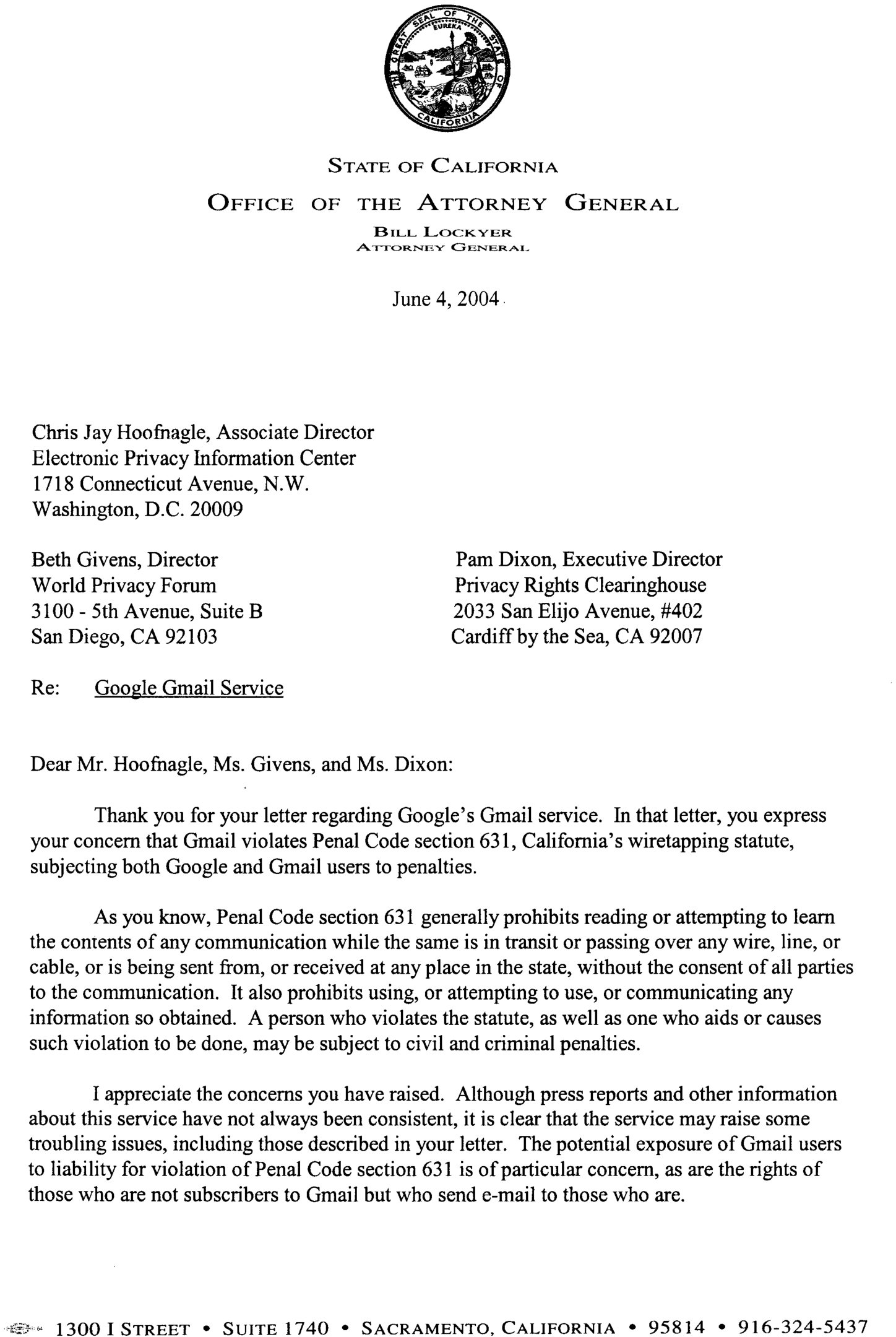 Public Comments June 2004 Response From The State Of California 